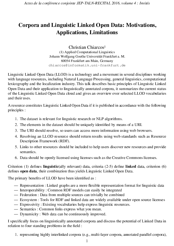 Pdf Corpora And Linguistic Linked Open Data Motivations Applications Limitations
