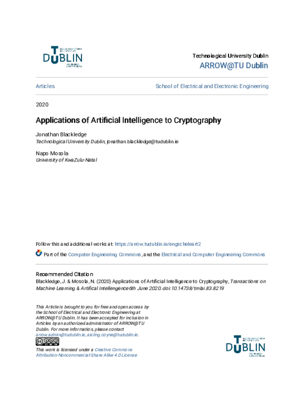 (PDF) Applications of Artificial Intelligence to Cryptography