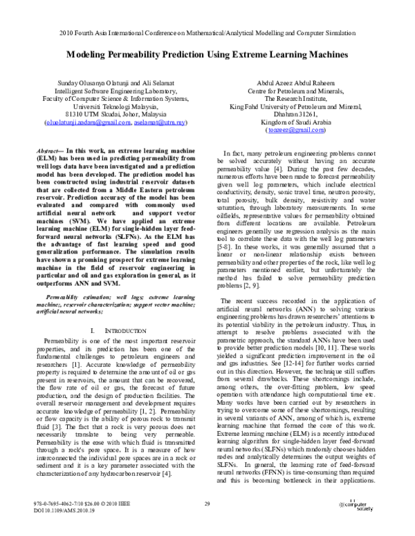 (PDF) Modeling Permeability Prediction Using Extreme Learning Machines