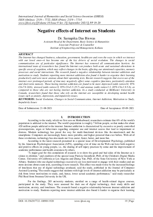 (PDF) Negative effects of Internet on Students