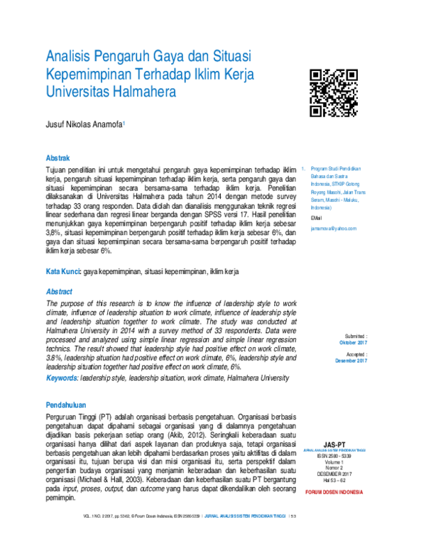 (PDF) Analisis Pengaruh Gaya dan Situasi Kepemimpinan Terhadap Iklim ...