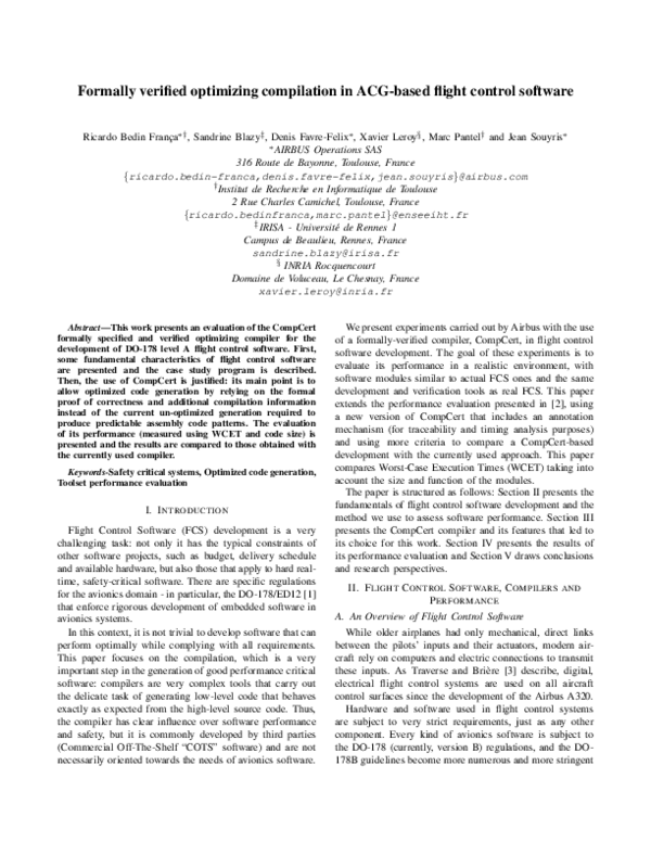 (PDF) Formally verified optimizing compilation in ACG-based flight control software