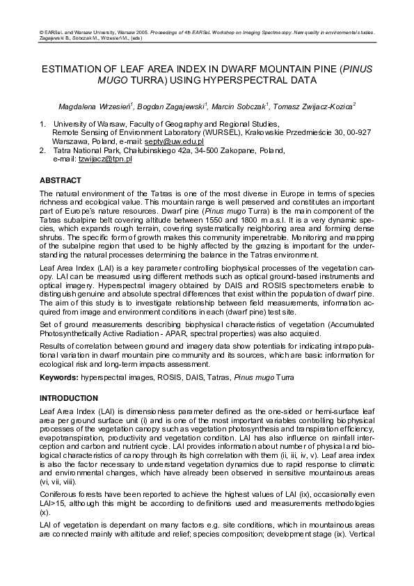 (PDF) Estimation of Leaf Area Index in Dwarf Mountain Pine (Pinus Mugo Turra) Using ...