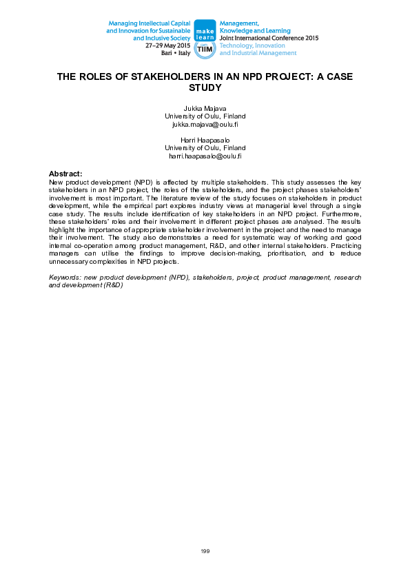(PDF) The Roles of Stakeholders in an NPD Project: A Case Study