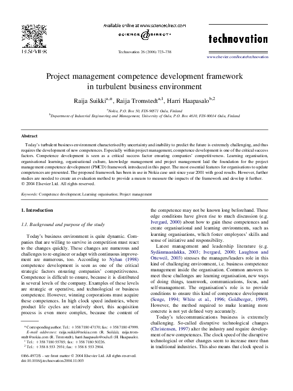 (PDF) Project management competence development framework in turbulent ...