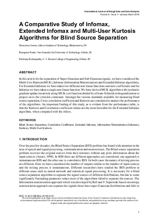 (PDF) A Comparative Study of Infomax, Extended Infomax and Multi-User ...