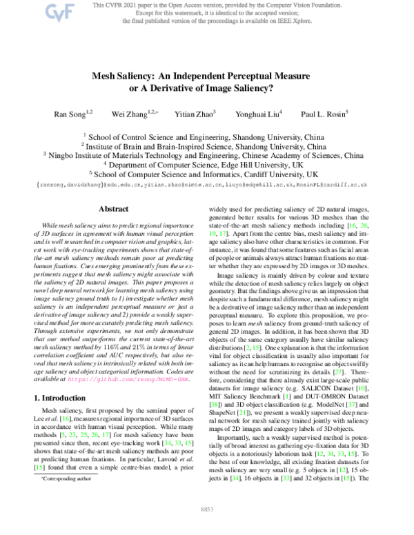 (PDF) Mesh Saliency: An Independent Perceptual Measure or a Derivative ...