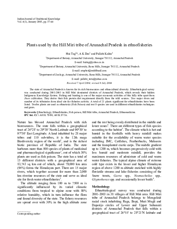 (PDF) Plants used by the Hill Miri tribe of Arunachal Pradesh in ...