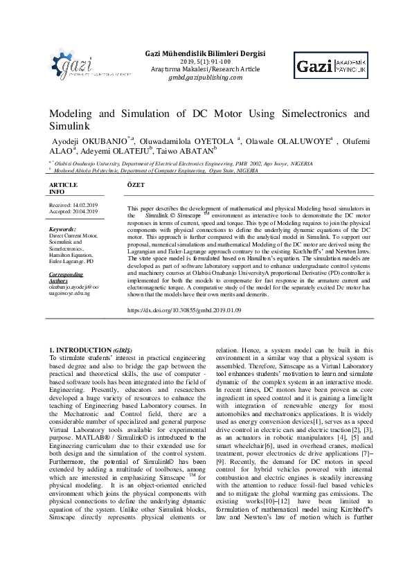 (PDF) Modeling and Simulation of DC Motor Using Simelectronics and Simulink
