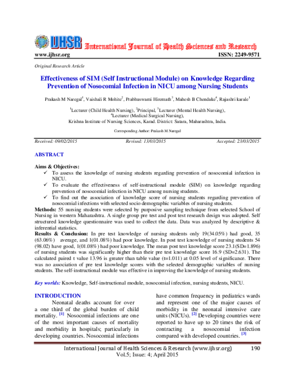 (PDF) Effectiveness of SIM (Self Instructional Module) on Knowledge Regarding Prevention of ...