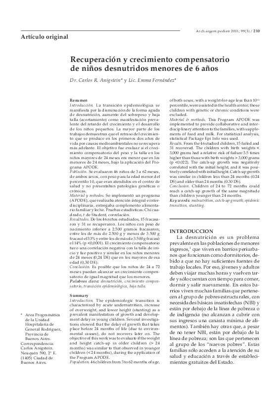 (PDF) Recuperación y crecimiento compensatorio de niños desnutridos ...