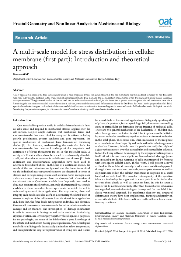 (PDF) A multi-scale model for stress distribution in cellular membrane (first part ...