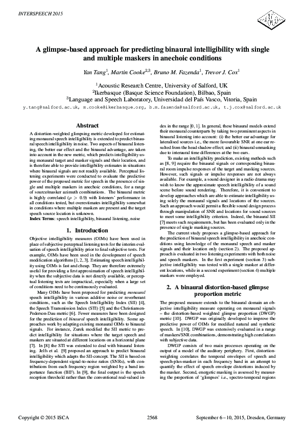 (PDF) A glimpse-based approach for predicting binaural intelligibility with single and multiple ...
