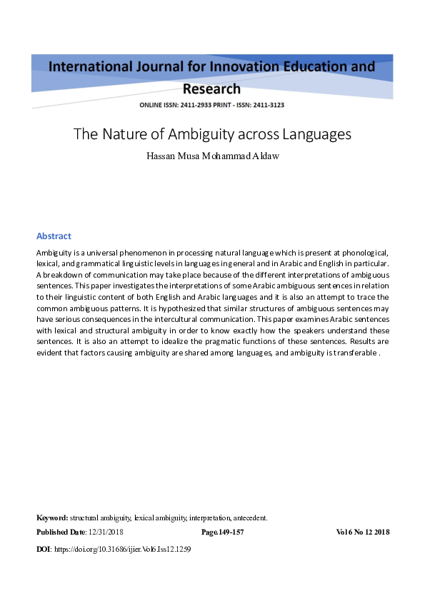 (PDF) The Nature of Ambiguity across Languages