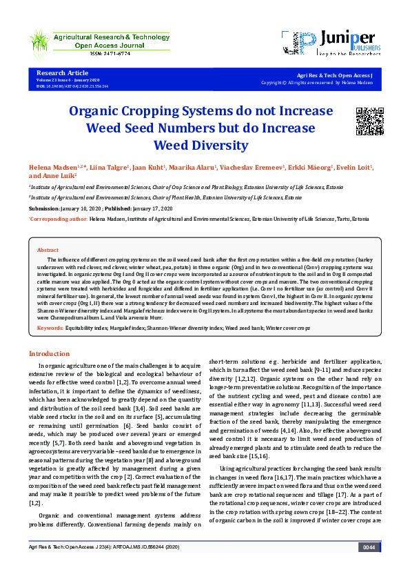 (PDF) Organic Cropping Systems do not Increase Weed Seed Numbers but do ...