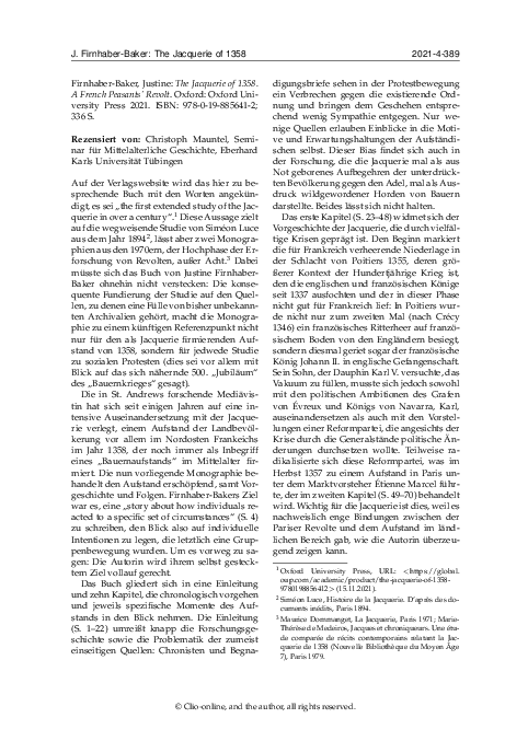 (PDF) Review of Firnhaber-Baker, Justine, The Jacquerie of 1358. A ...