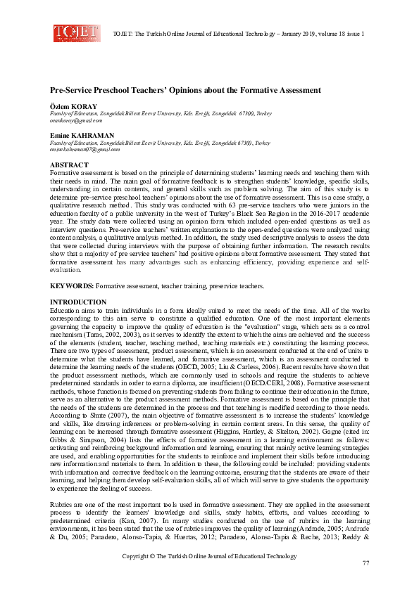 (PDF) Pre-Service Preschool Teachers' Opinions about the Formative ...