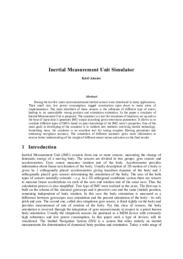 (PDF) Inertial Measurement Unit Simulator