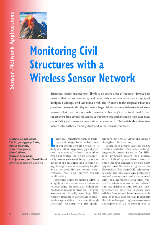 (PDF) Monitoring civil structures with a wireless sensor network