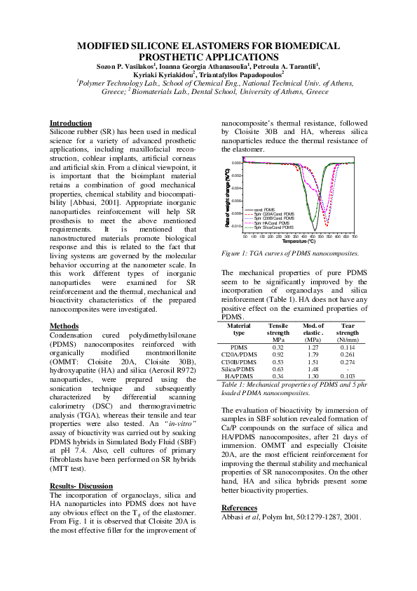 (PDF) Modified Silicone Elastomers for Biomedical Prosthetic Applications