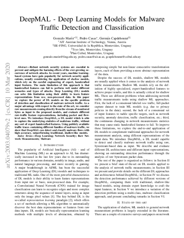 (PDF) DeepMAL - Deep Learning Models for Malware Traffic Detection and ...