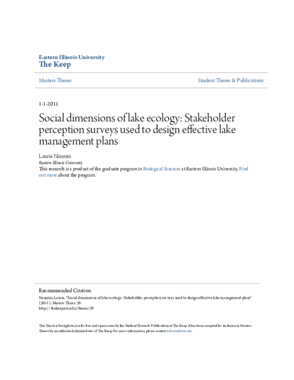 (PDF) Social dimensions of lake ecology: Stakeholder perception surveys ...