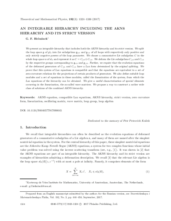 (PDF) An integrable hierarchy including the AKNS hierarchy and its strict version