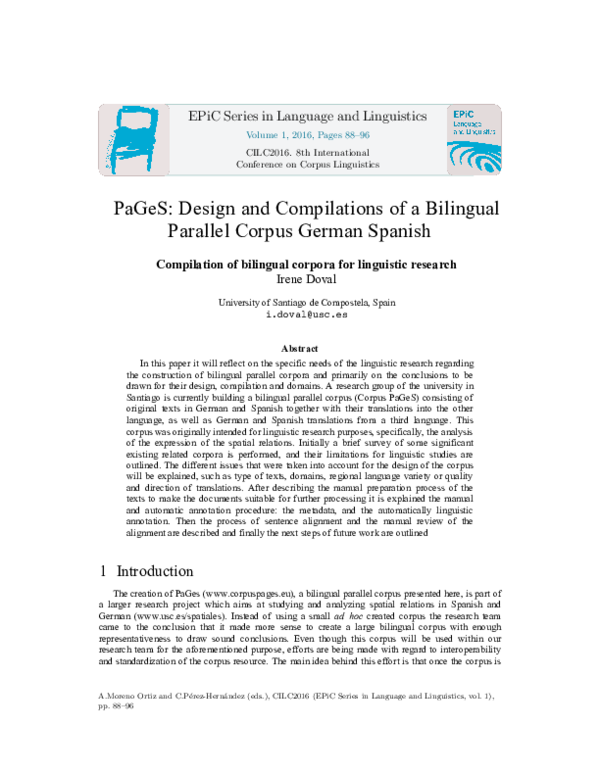 (PDF) PaGeS : Design and Compilations of a Bilingual Parallel Corpus German Spanish Compilation ...