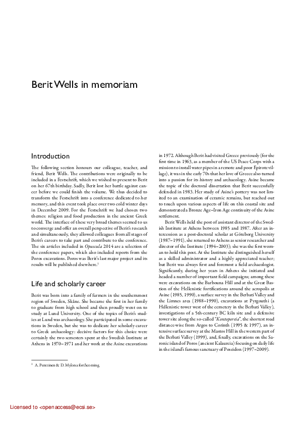 (PDF) Berit Wells in memoriam