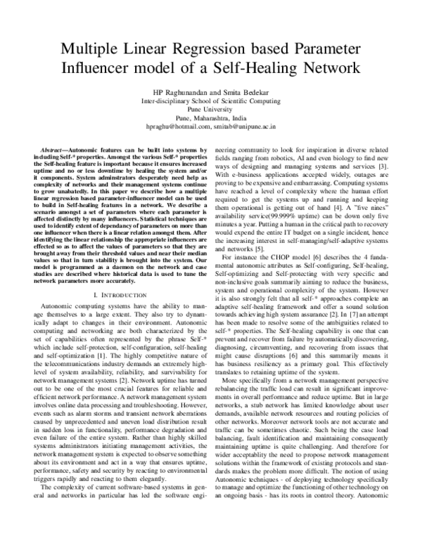 (PDF) Multiple linear regression based parameter influencer model of a Self-healing network