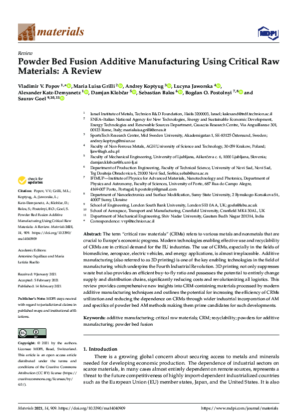 (PDF) Powder Bed Fusion Additive Manufacturing Using Critical Raw ...