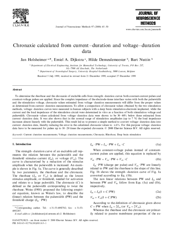 (PDF) Chronaxie calculated from current–duration and voltage–duration data