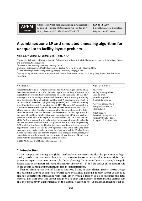 (PDF) A combined zone-LP and simulated annealing algorithm for unequal-area facility layout problem
