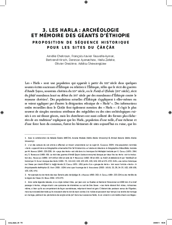 (PDF) 3. Les Harla : archéologie et mémoire des géants d’Éthiopie