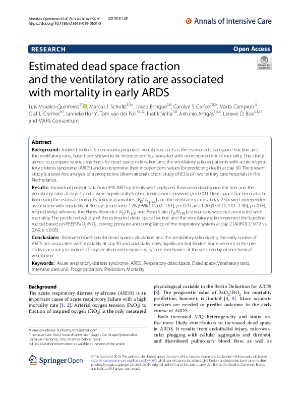 (PDF) Estimated dead space fraction and the ventilatory ratio are ...
