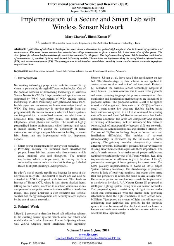 (PDF) Implementation of a Secure and Smart Lab with Wireless Sensor Network