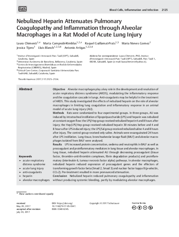 (PDF) Nebulized Heparin Attenuates Pulmonary Coagulopathy and ...