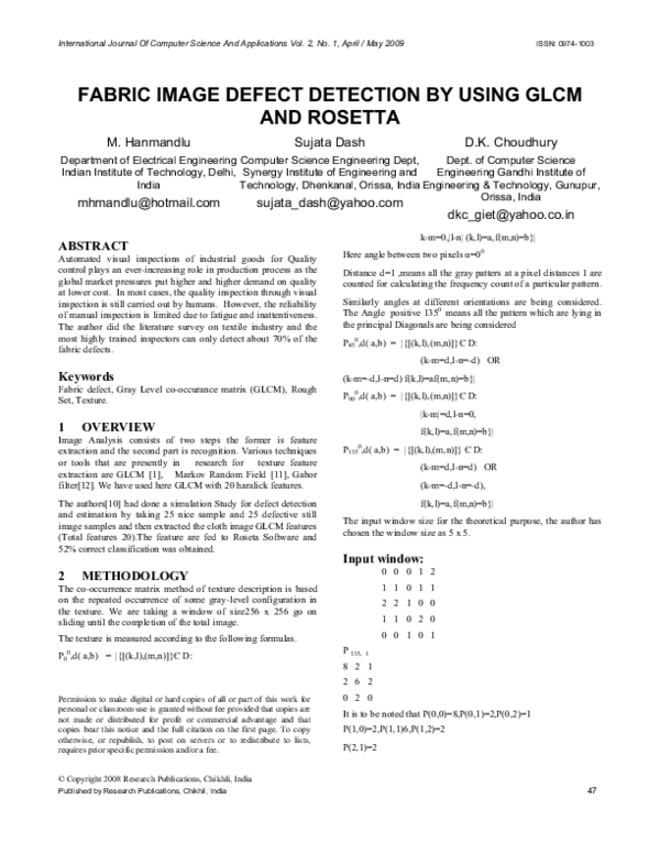 (PDF) Fabric Image Defect Detection by Using GLCM and Rosetta
