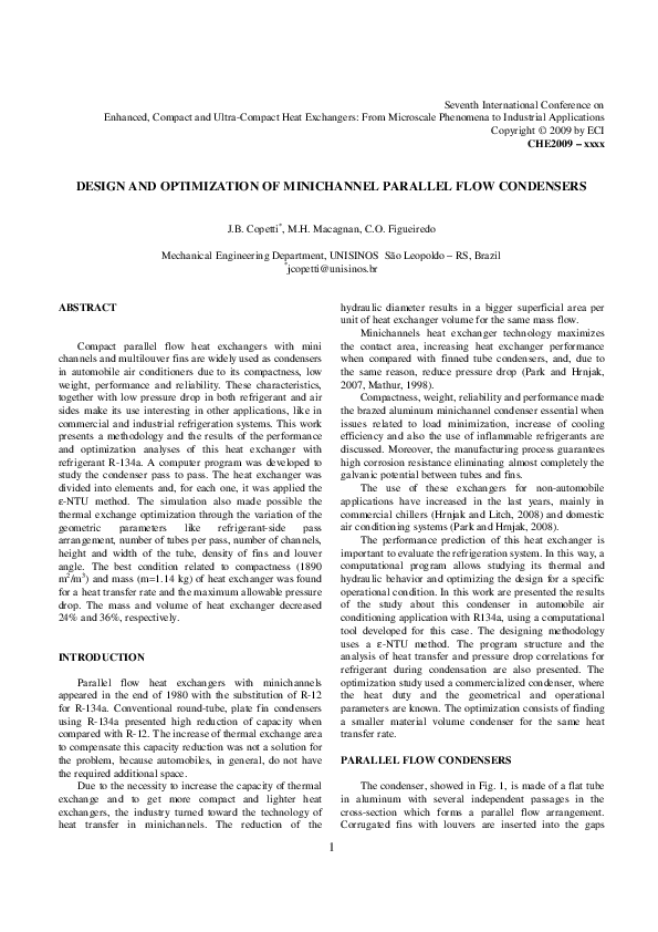 (PDF) Design and Optimization of Minichannel Parallel Flow Condensers
