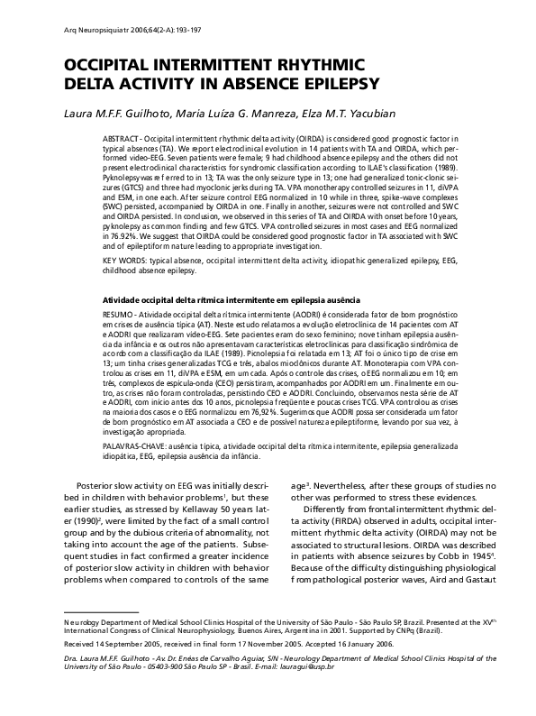 (PDF) Occipital intermittent rhythmic delta activity in absence epilepsy