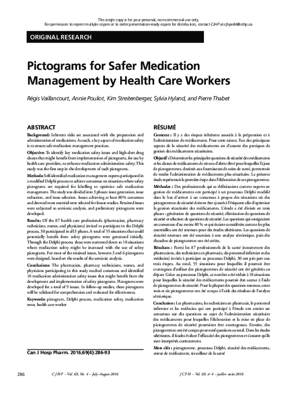 (PDF) Pictograms for Safer Medication Management by Health Care Workers