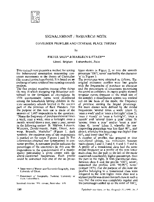 (PDF) Consumer Profiles and Central Place Theory