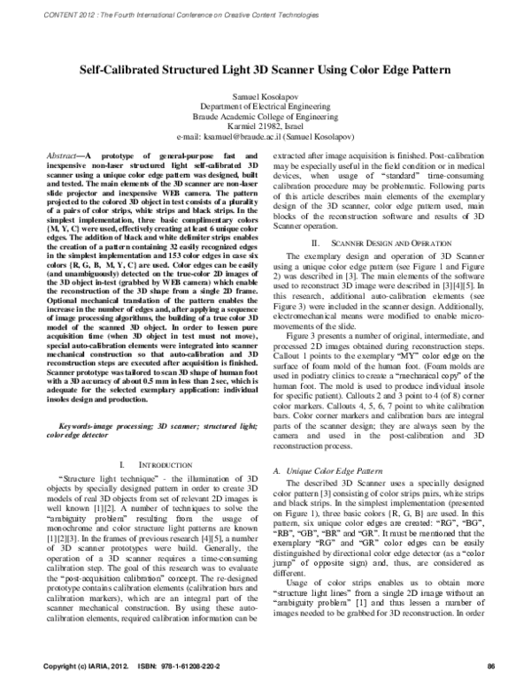 (PDF) Self-Calibrated Structured Light 3D Scanner Using Color Edge Pattern