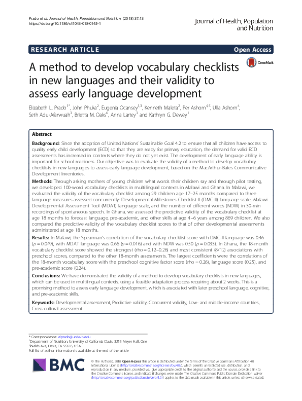 (PDF) A method to develop vocabulary checklists in new languages and ...