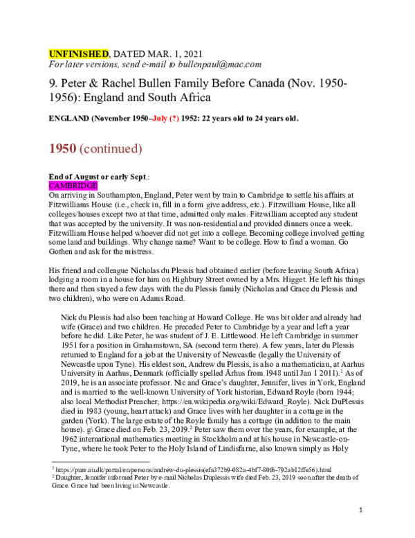 (PDF) Peter & Rachel Bullen family 1, (England and South Africa, 1950-1956)