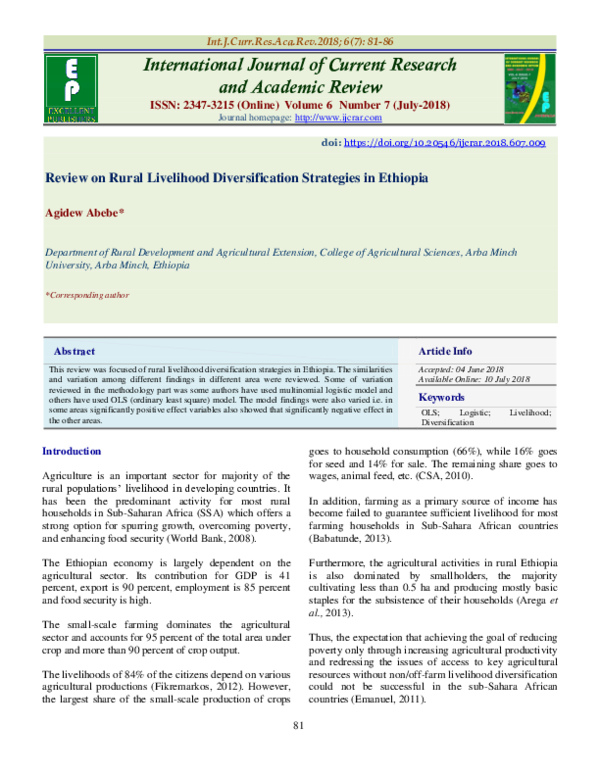 (PDF) Review on Rural Livelihood Diversification Strategies in Ethiopia