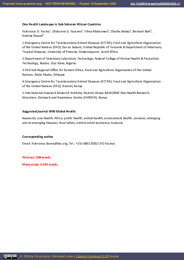 (PDF) The one health landscape in Sub-Saharan African countries