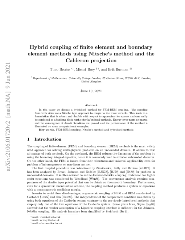 Pdf Hybrid Coupling Of Finite Element And Boundary Element Methods