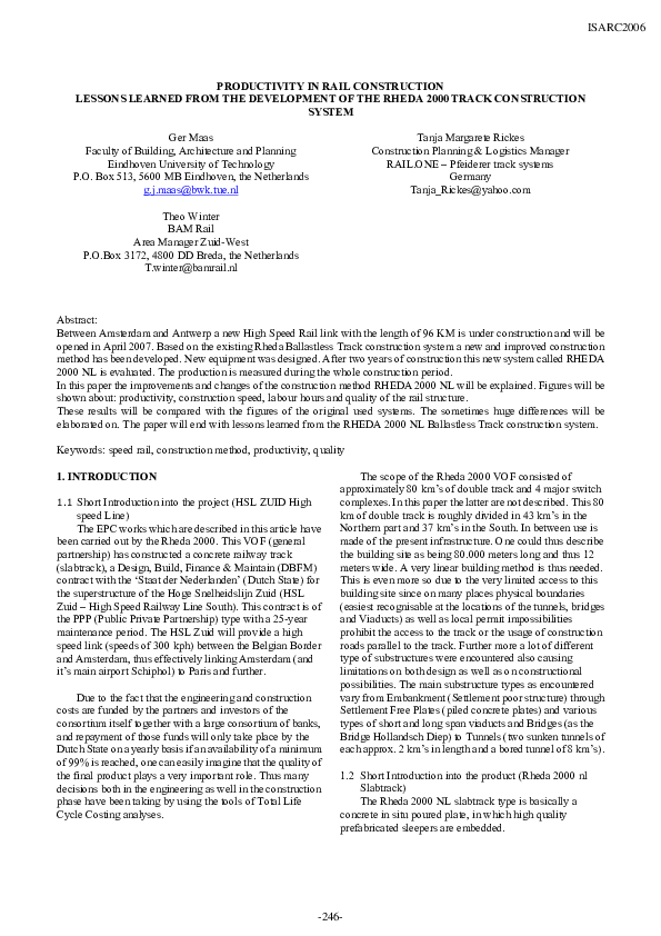 (PDF) Productivity in Rail Construction: Lessons Learned from the ...