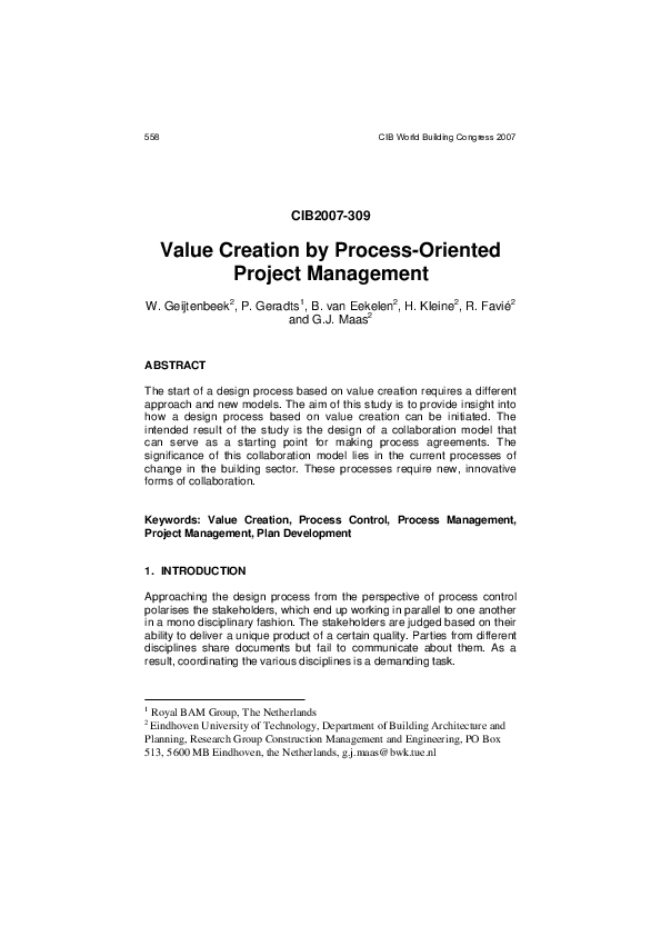 (PDF) Value Creation by Process-Oriented Project Management